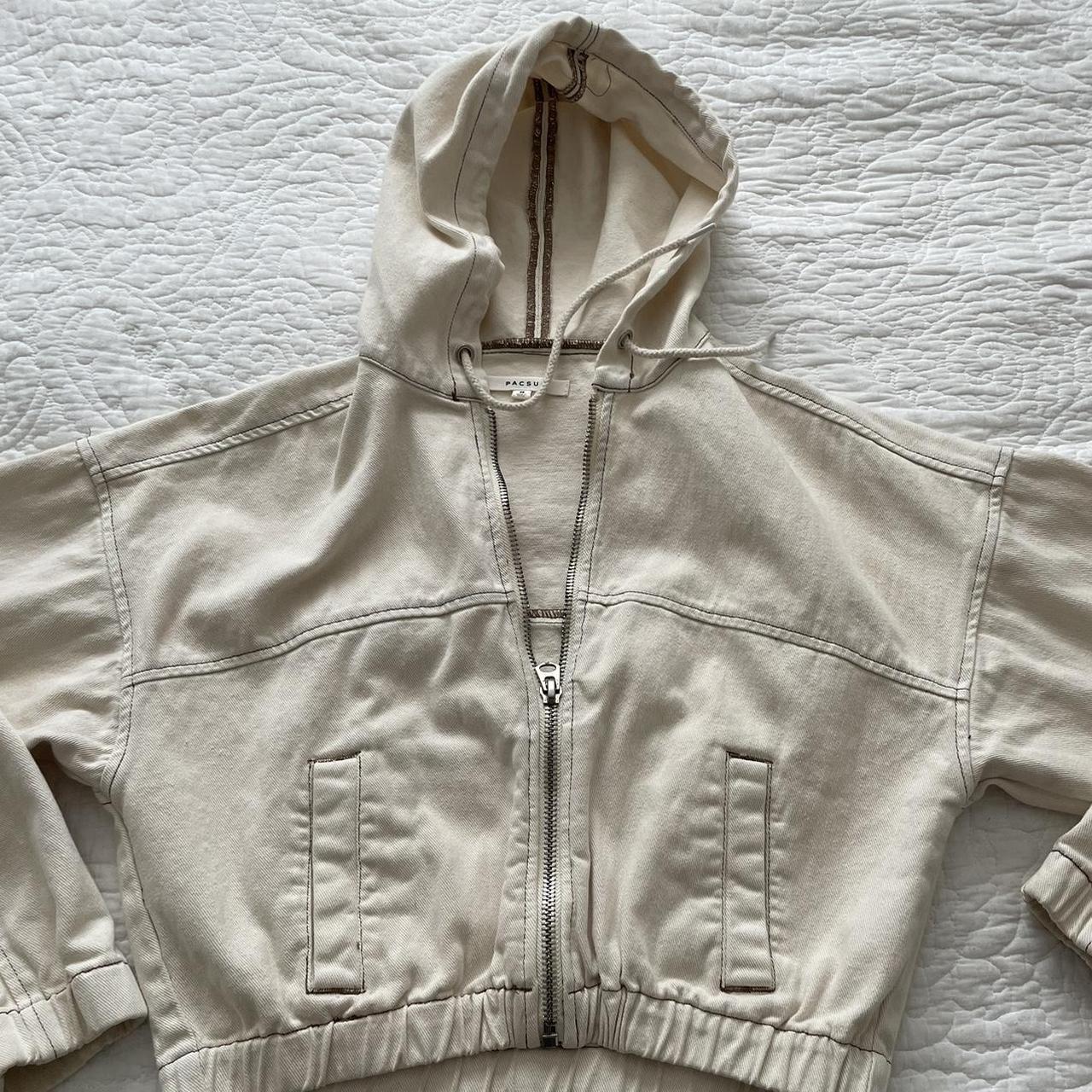 Tan/cream pacsun jacket - denim-like material -... - Depop