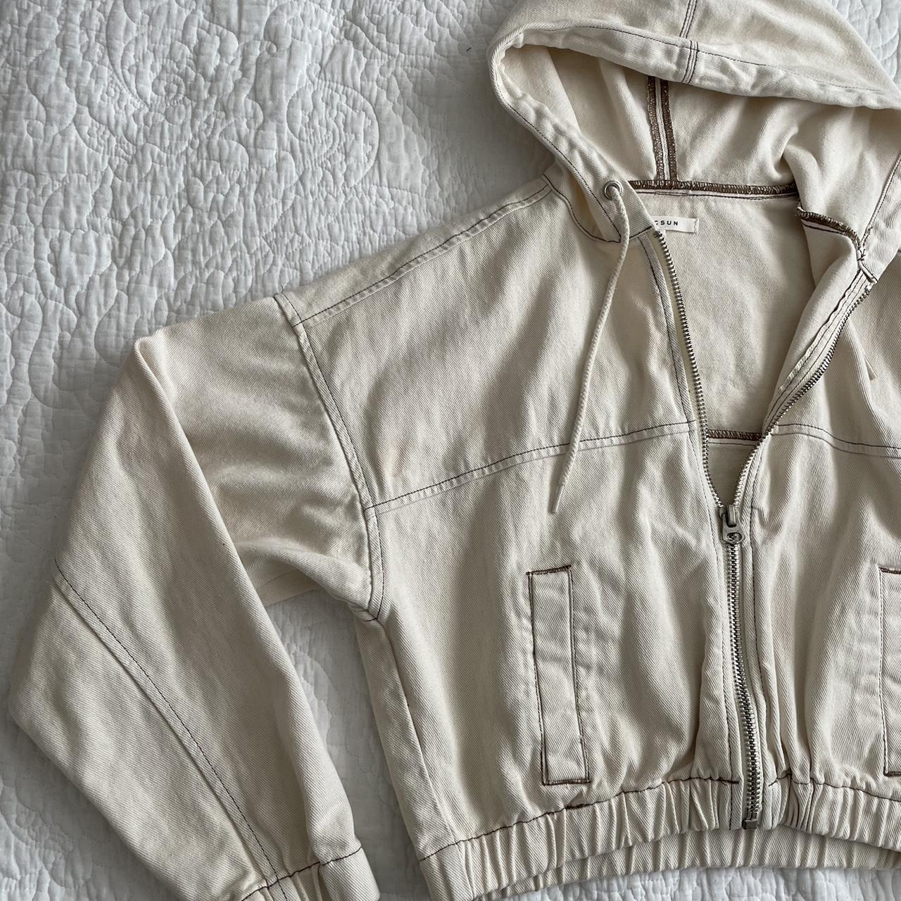 Tan/cream pacsun jacket - denim-like material -... - Depop