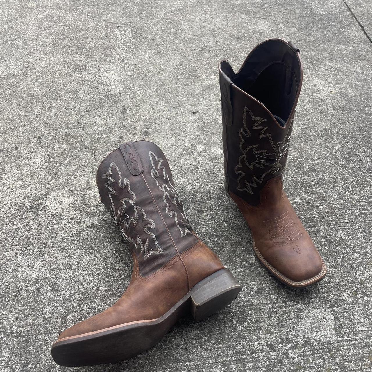 Brown Leather Western Square Toe Cowboy... | Depop