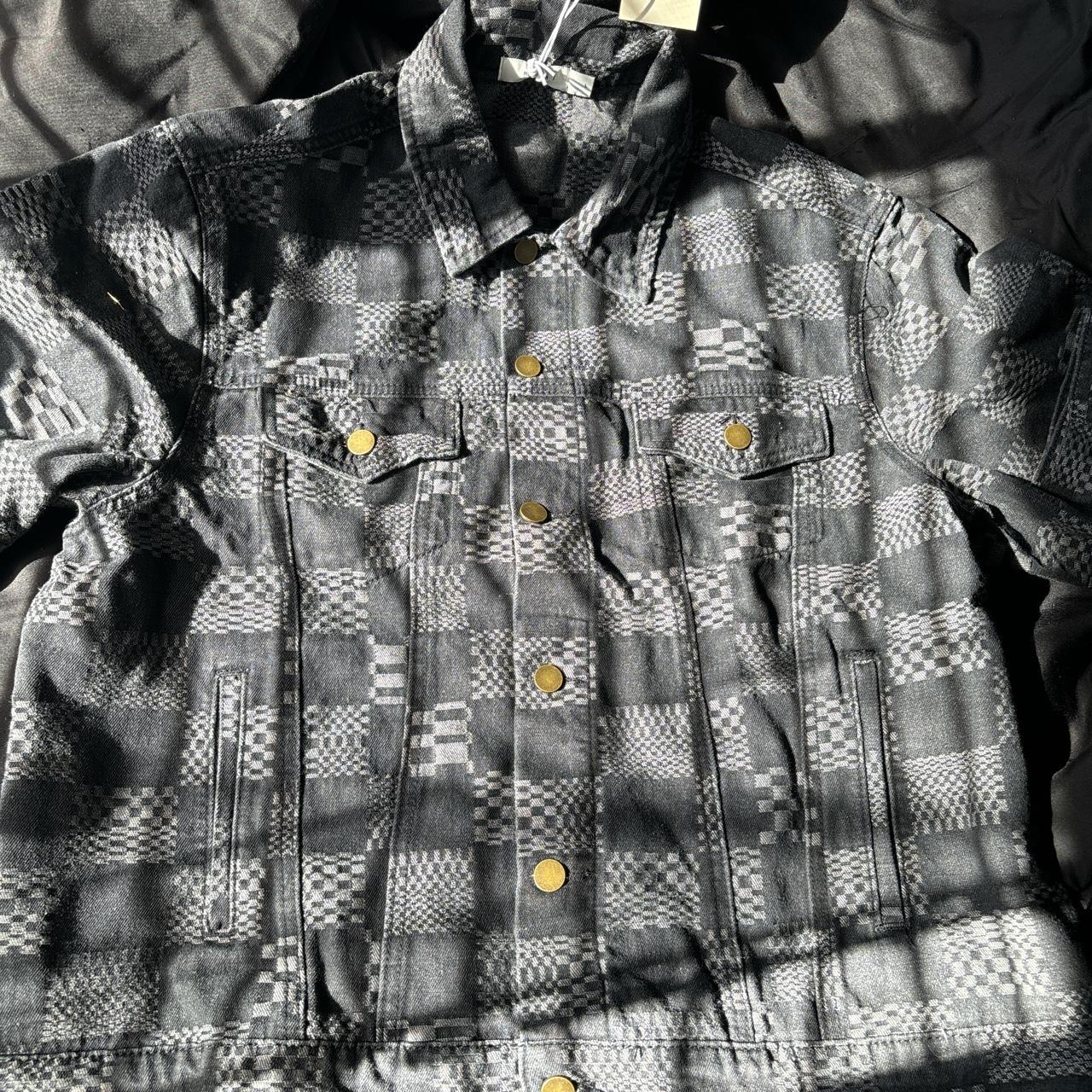 Ashy black checkered Jean jacket .. Brand New - Depop