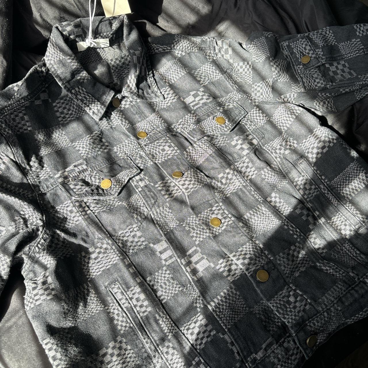 Ashy black checkered Jean jacket .. Brand New - Depop