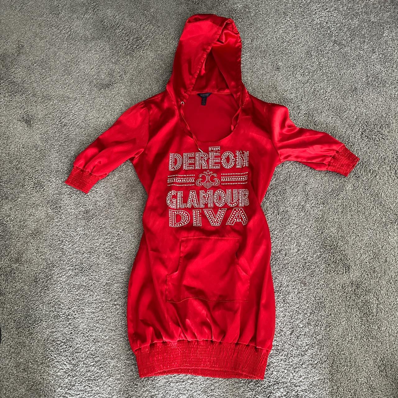 Y2K dereon glamour diva red satin hoodie dress - Depop