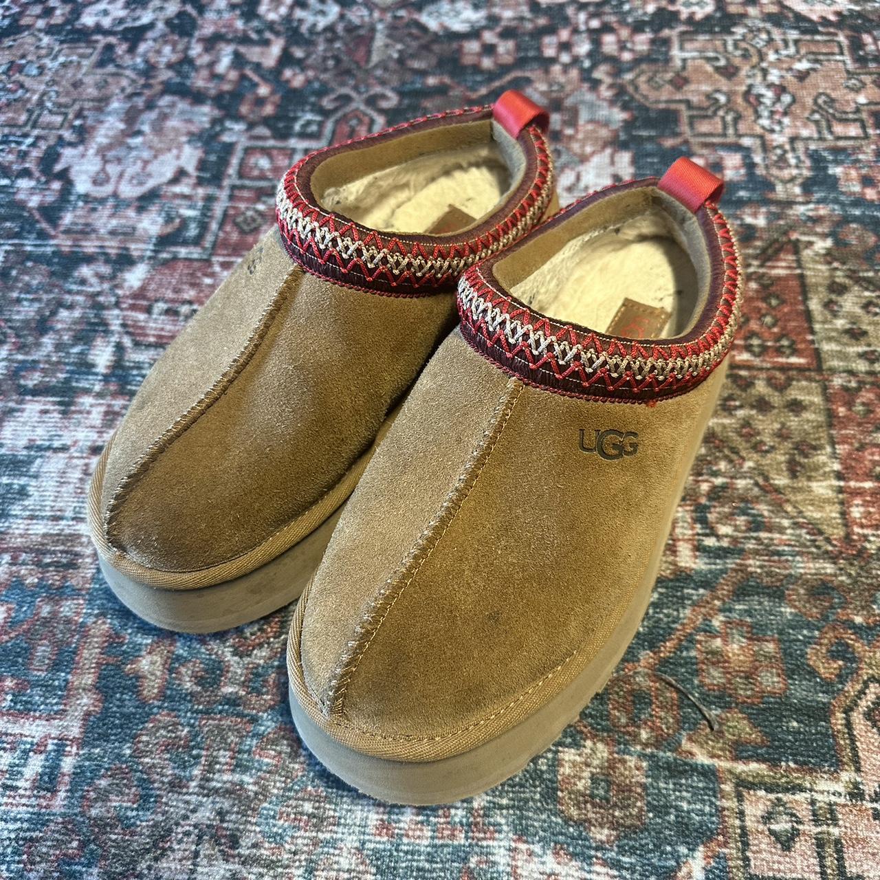Tasman Uggs slippers! Brown with red stitching and... - Depop