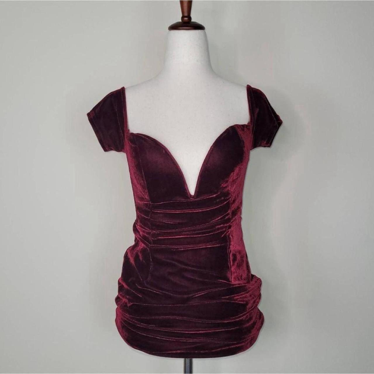 Maroon Velvet Blouse Size Medium Short-Sleeved... - Depop