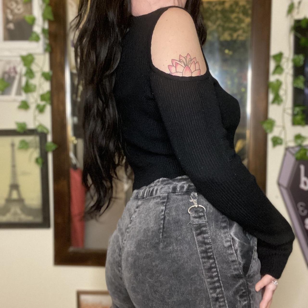 Goth Alt Grunge Black Ribbed Cold Shoulder Mock Neck... - Depop