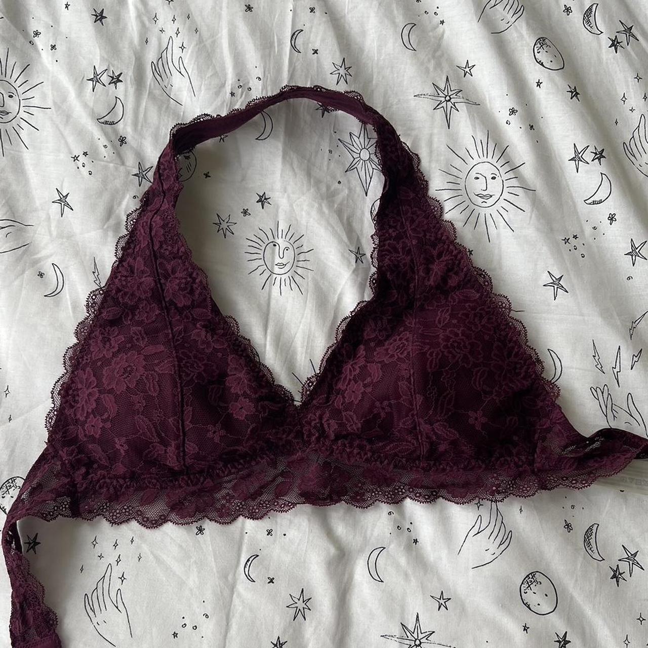 Gilly Hicks Burgundy Lace Halter Bralette, never worn - Depop