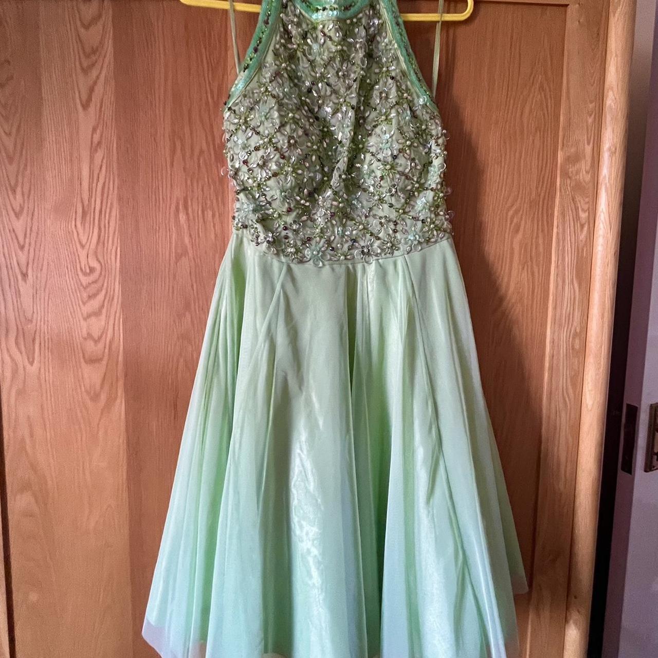 Green bejewelled Monsoon evening dress. Perfect for... - Depop