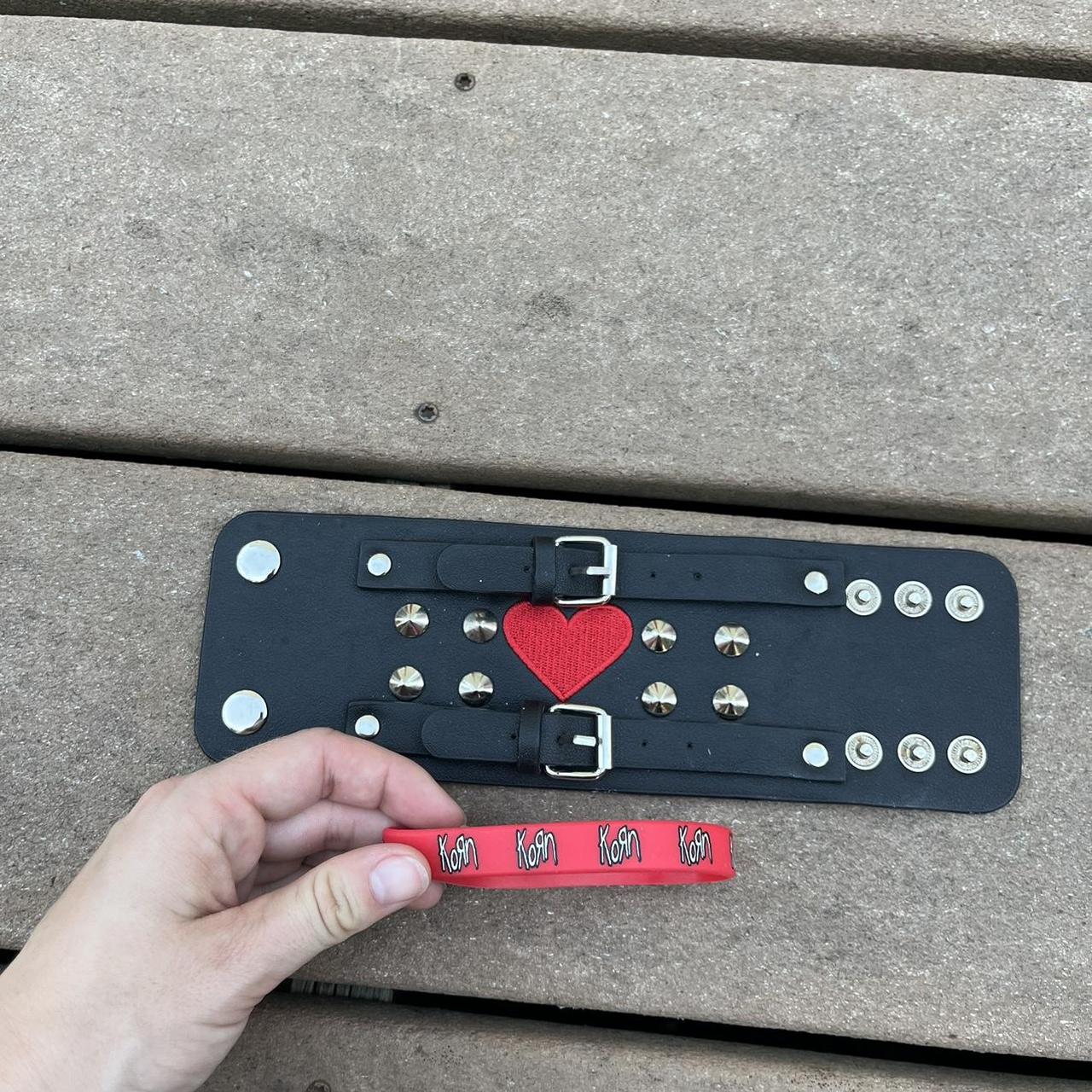 Emo Goth Wristband and Korn bracelet from Hot Topic... - Depop