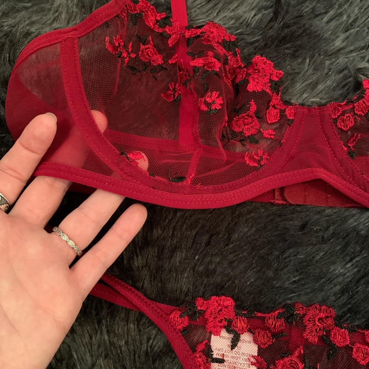 Sexy red and black floral lace lingerie size large.... - Depop
