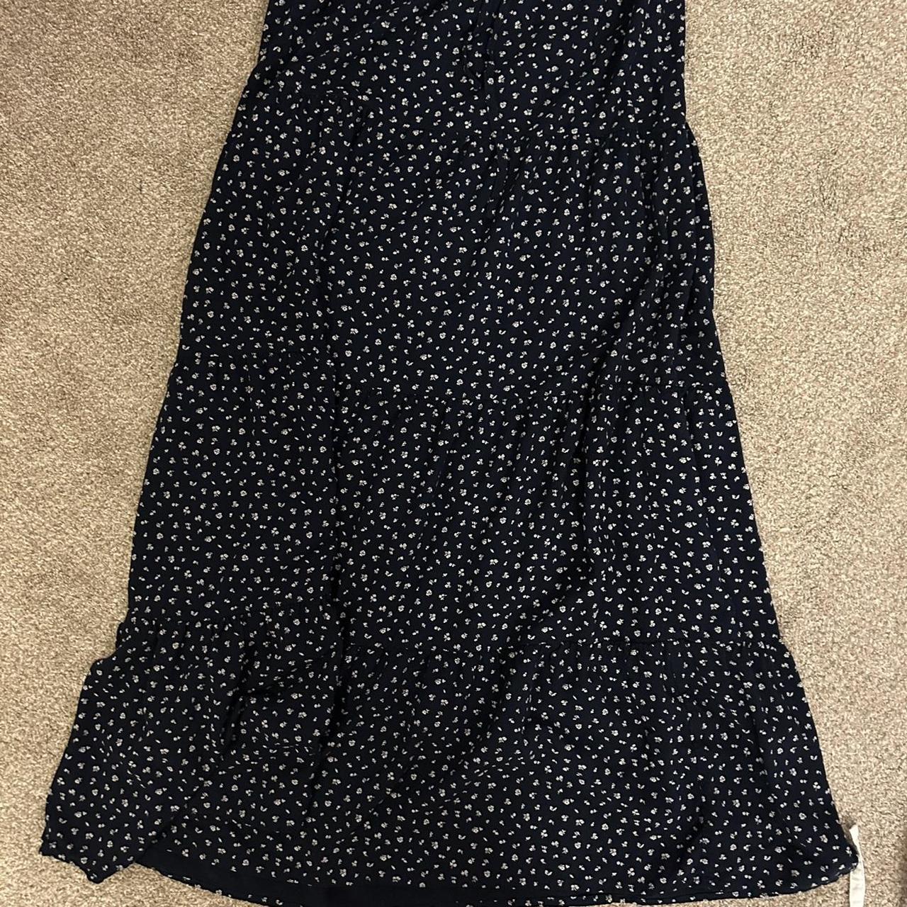 Brandy floral Navy and white midi skirt #midi... | Depop