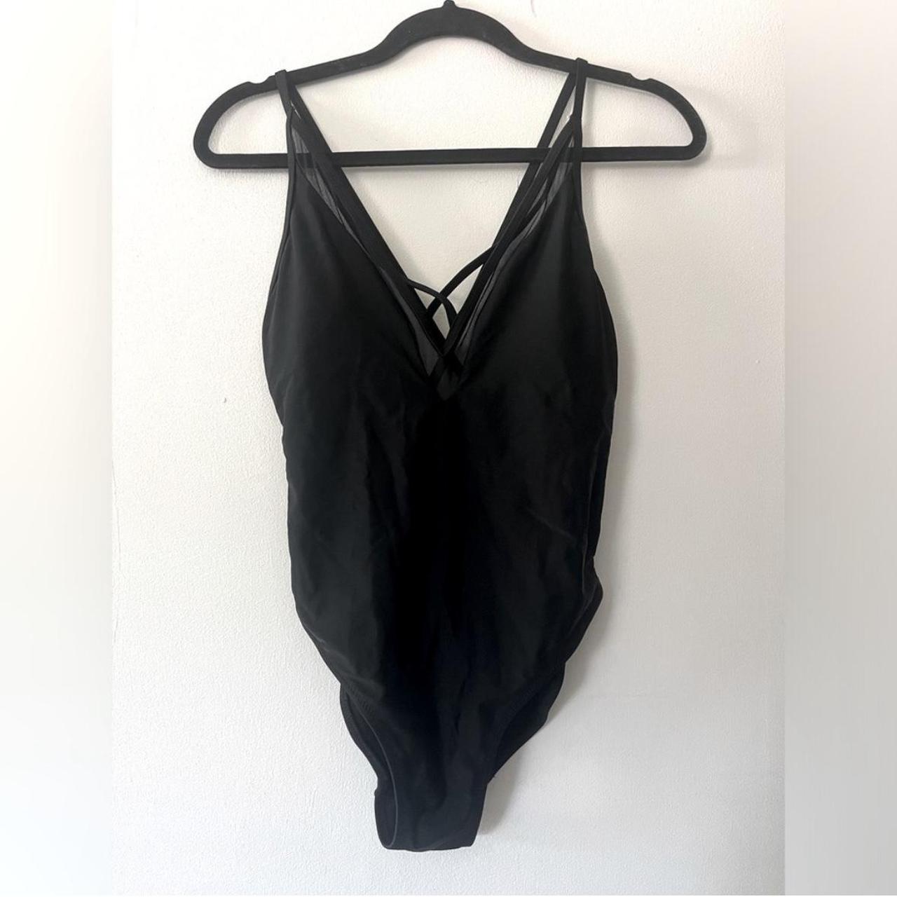 NWOT Express One Piece Swimsuit Black Strappy Modest... | Depop
