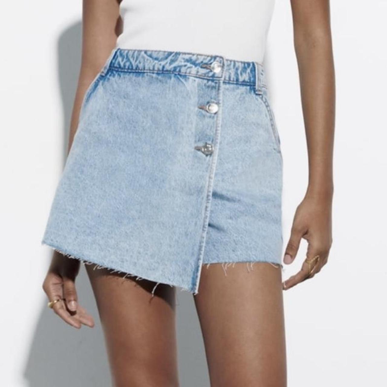 Zara Denim skort. Size XL. Worn once. Super soft... - Depop
