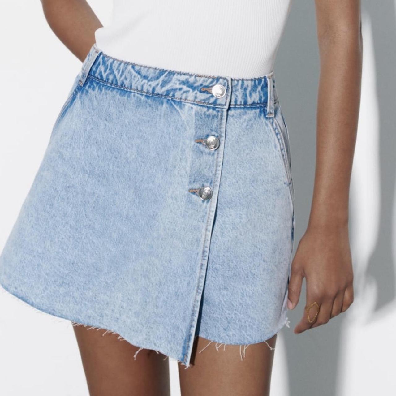 Zara Denim skort. Size XL. Worn once. Super soft... - Depop