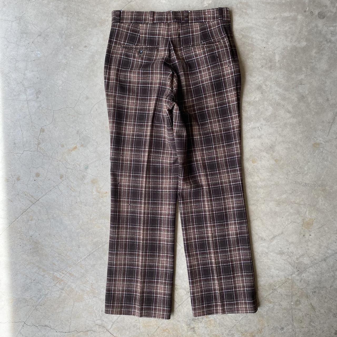 70s Vintage Brown Plaid Pendleton Flare Slacks Sz... - Depop