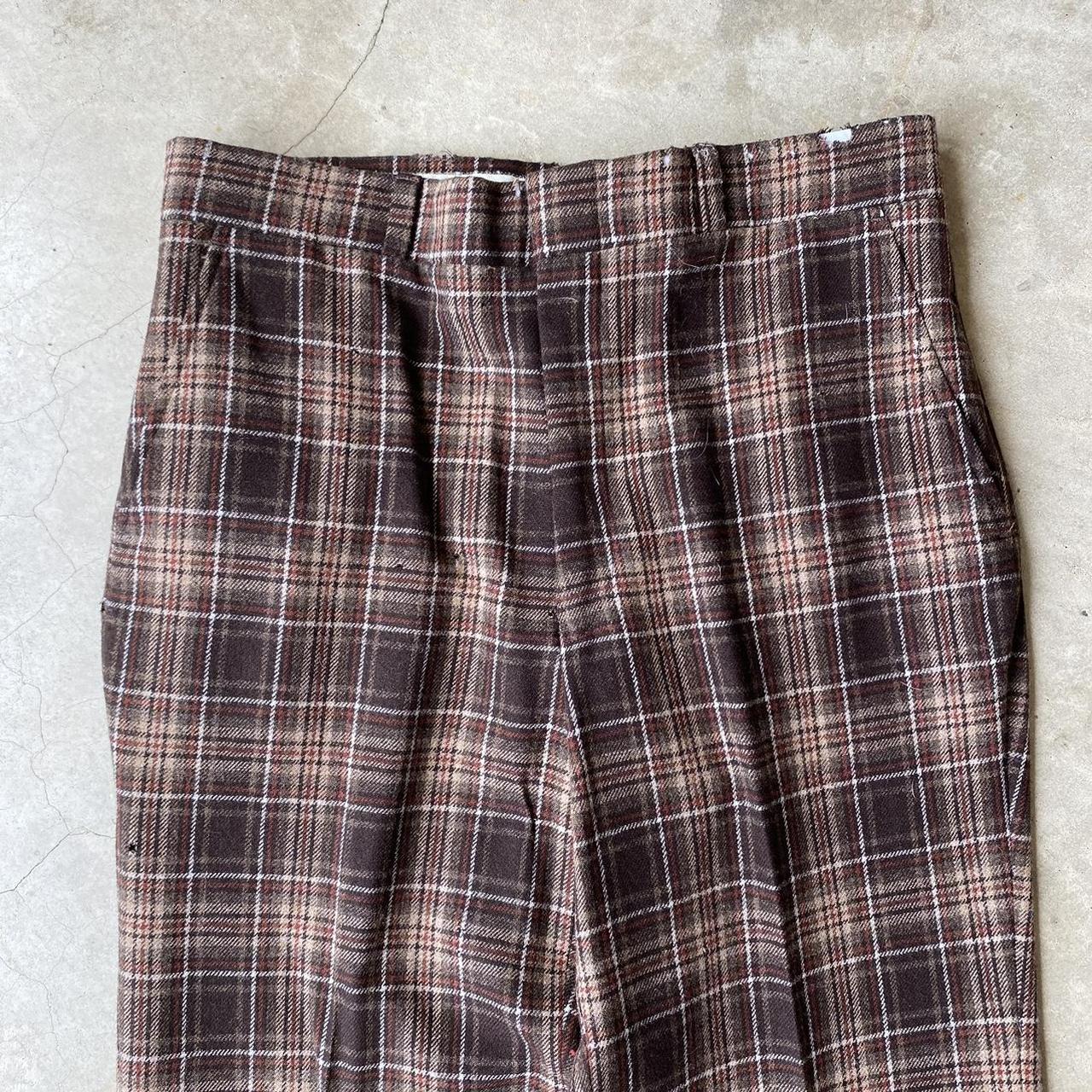 70s Vintage Brown Plaid Pendleton Flare Slacks Sz... - Depop