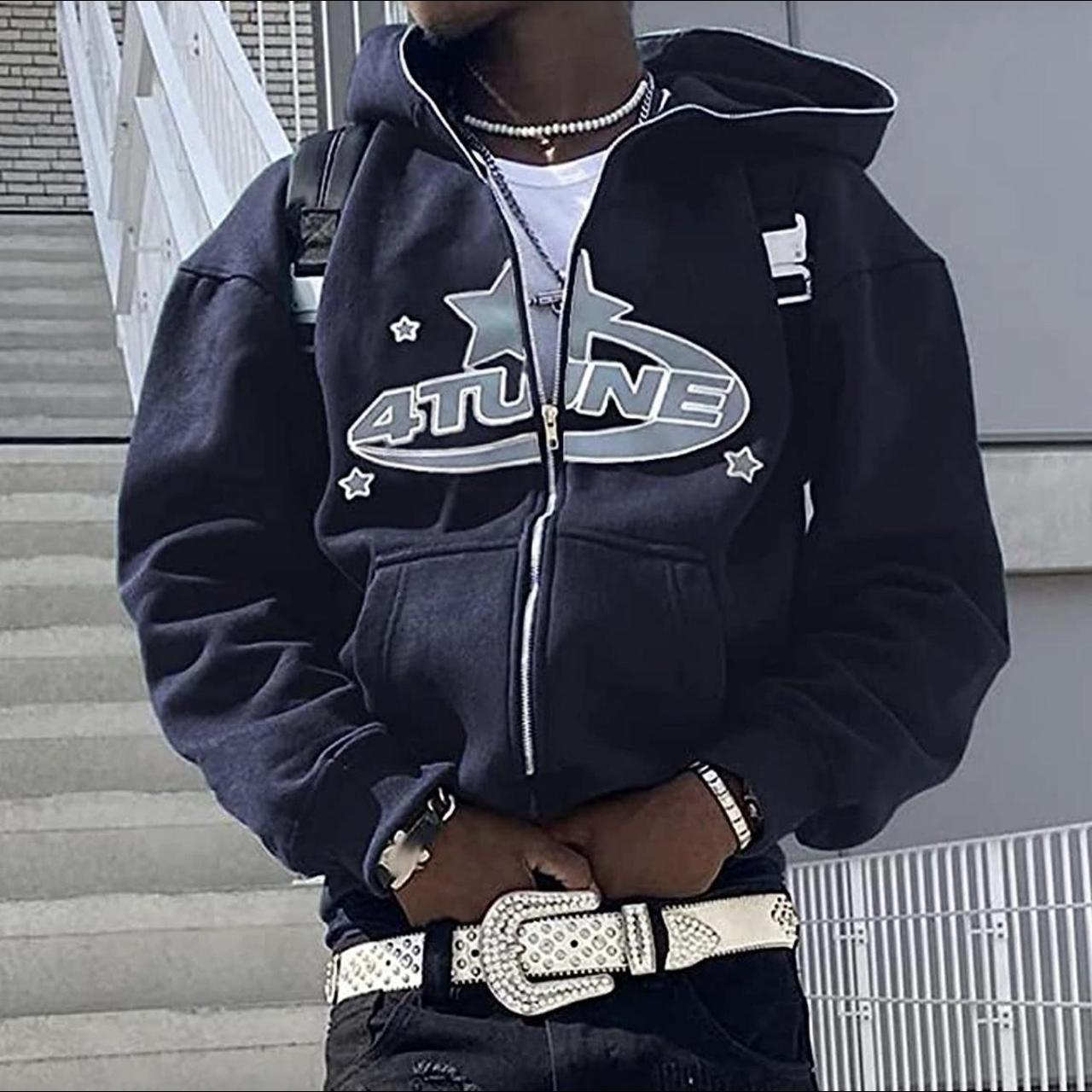 Men's Y2K Jacket Zip Up Hoodies Stars Motif Graphics... - Depop