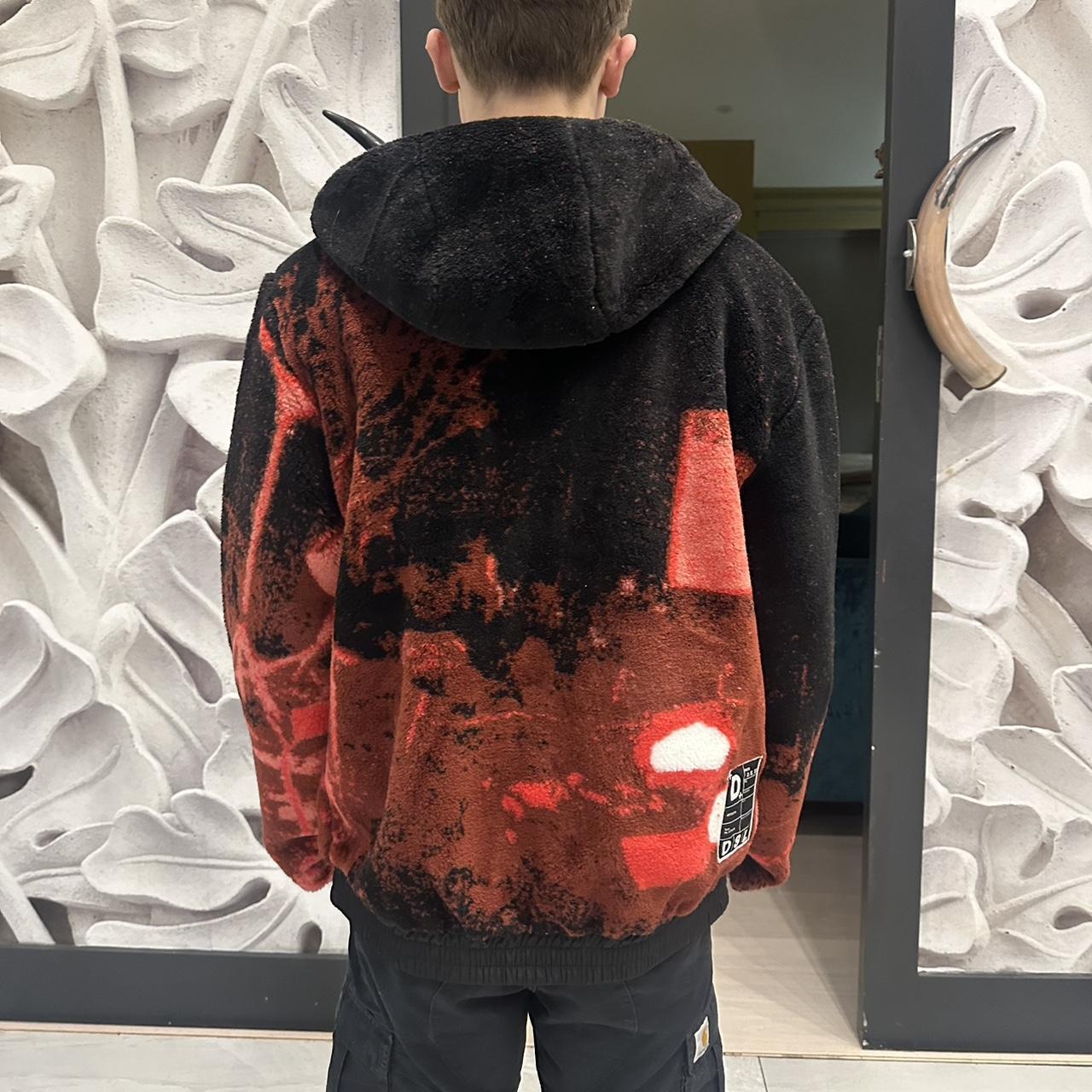 Diesel teddy and shearling red and black jacket... | Depop