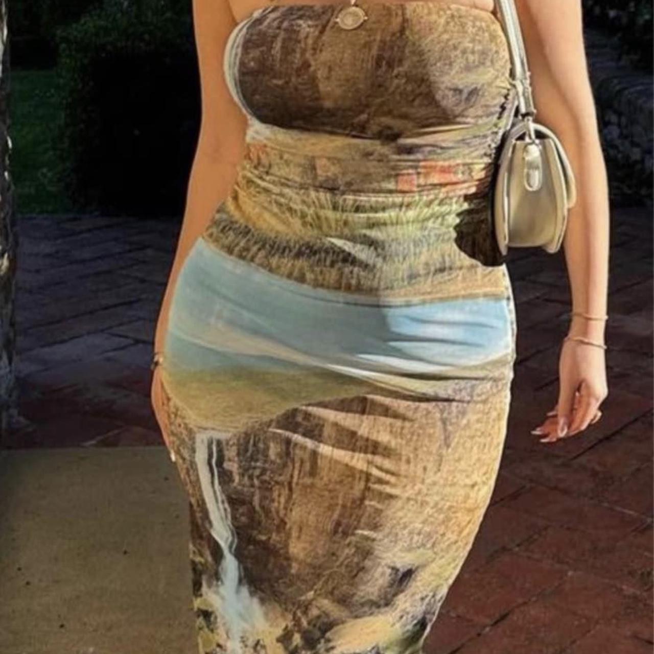 Zara Tulle Waterfall Printed Dress - Depop