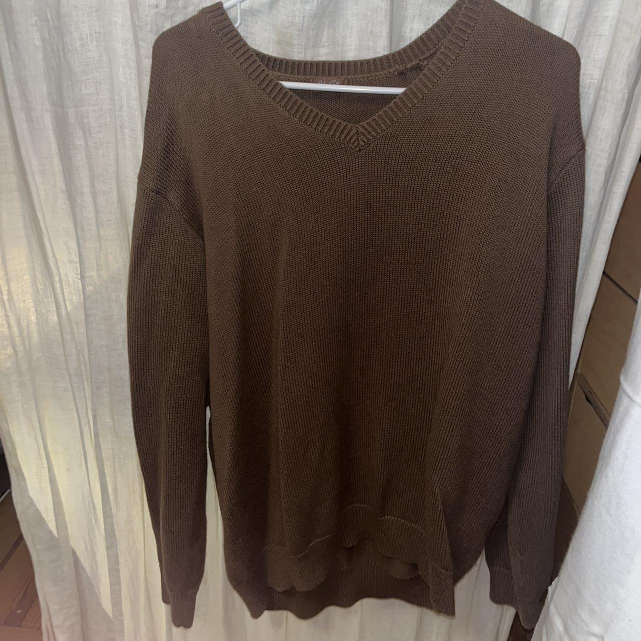 Brown v neck Brandy sweater One size but fits up to... - Depop