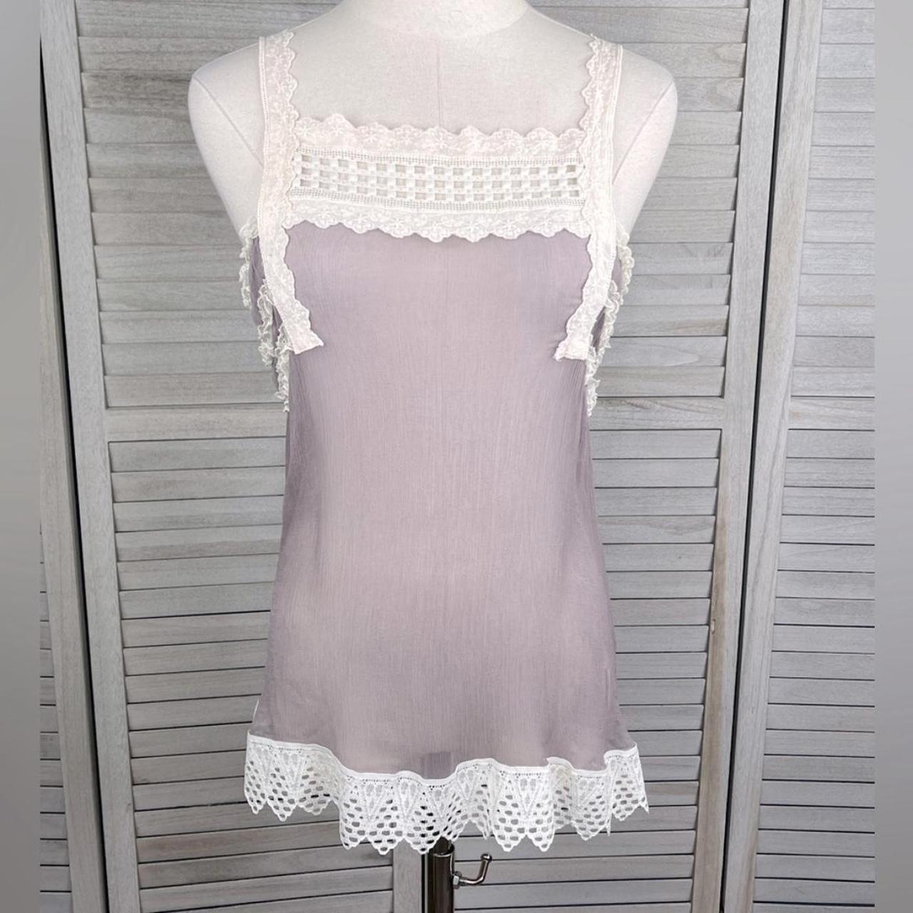 MATTY M Vintage 100% Silk Cami Top Lace Trim Light... - Depop