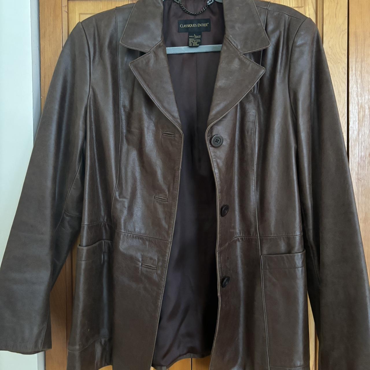 Classiques entier brown leather jacket in a a size... - Depop