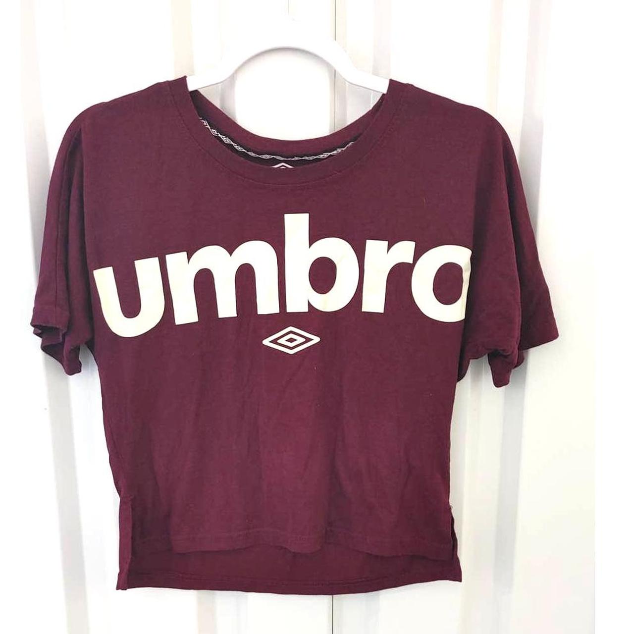 Umbro Crop Top T-shirt Crew Neck Maroon White... - Depop