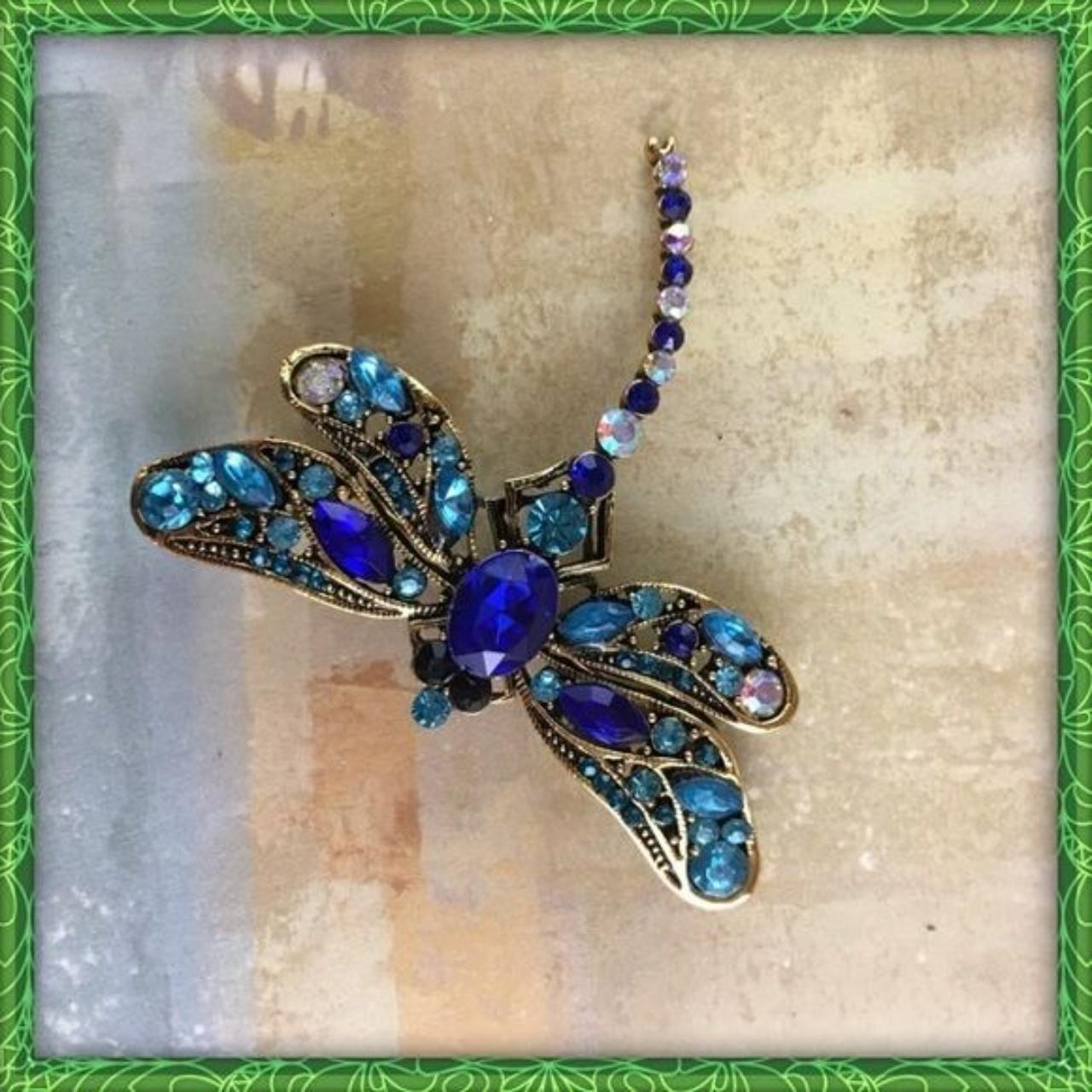 So very pretty. Blue Dragonfly Pin/Brooch with gold... - Depop