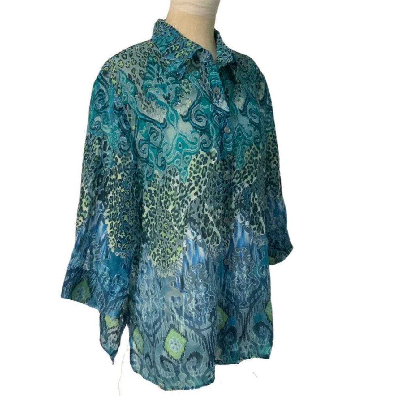 Womens Sheer Top Plus Size 3X Blouse Button Down 3/4... - Depop