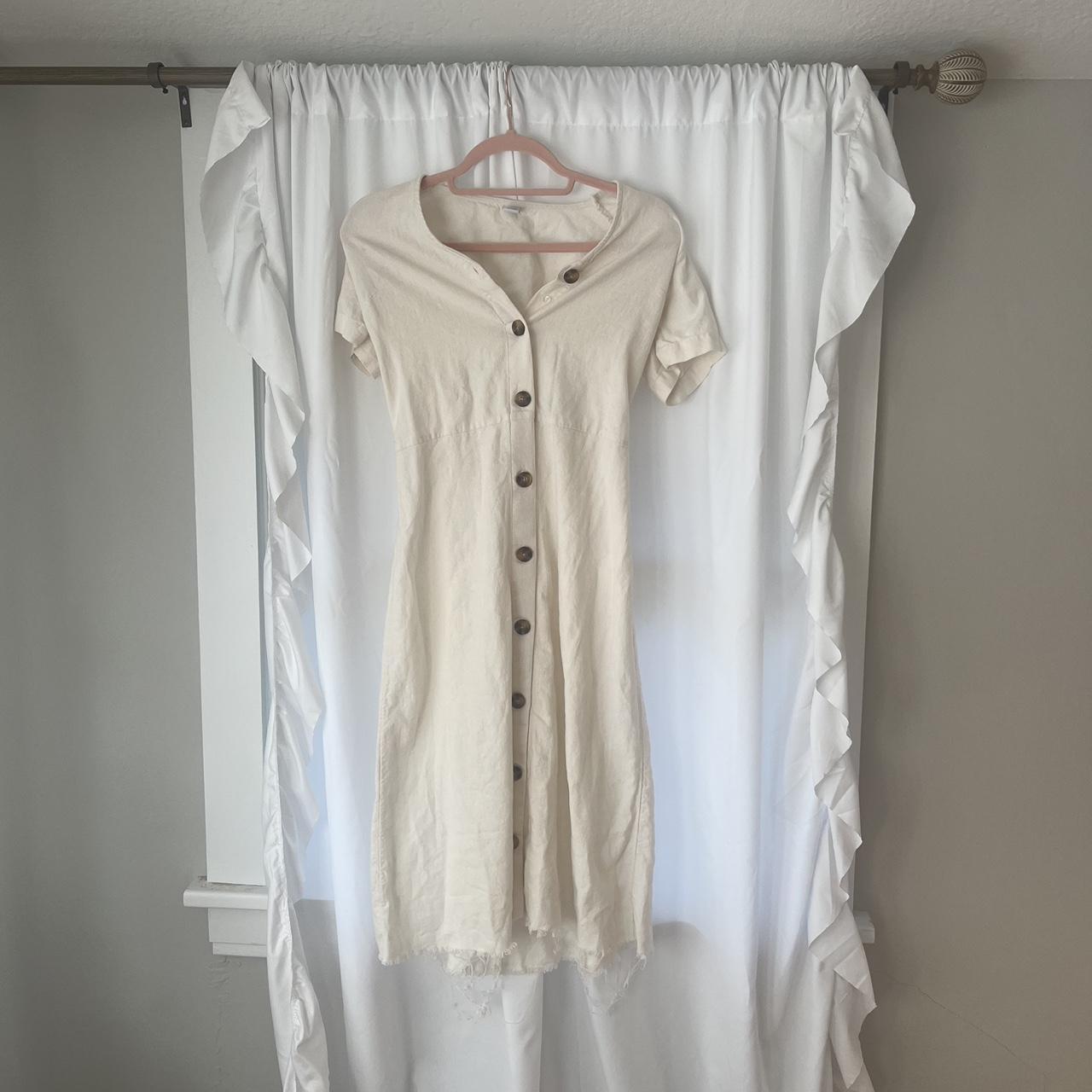 S Unique Midi Cream Linen Dress - Depop