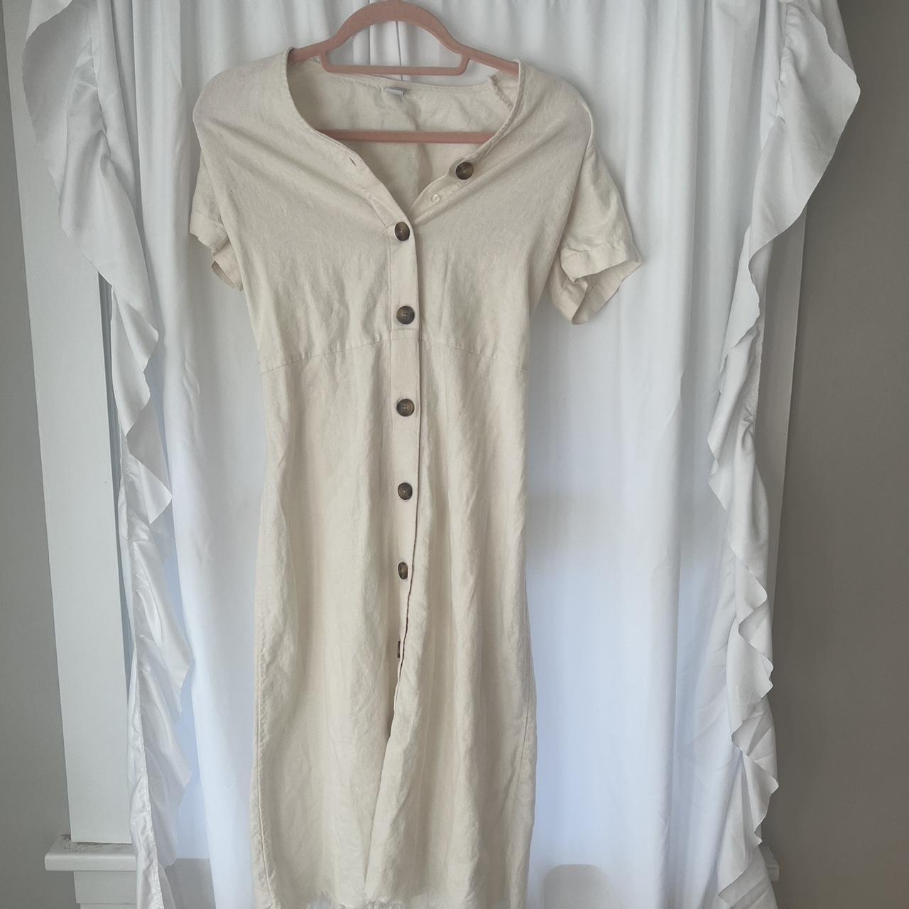S Unique Midi Cream Linen Dress - Depop