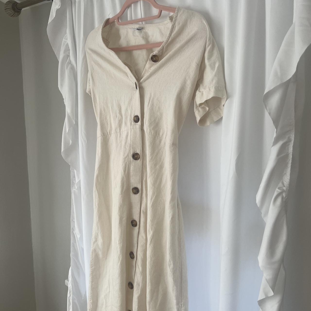 S Unique Midi Cream Linen Dress - Depop