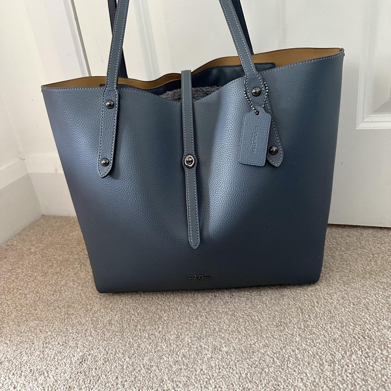Gorgeous grey-blue leather authentic Coach tote... - Depop
