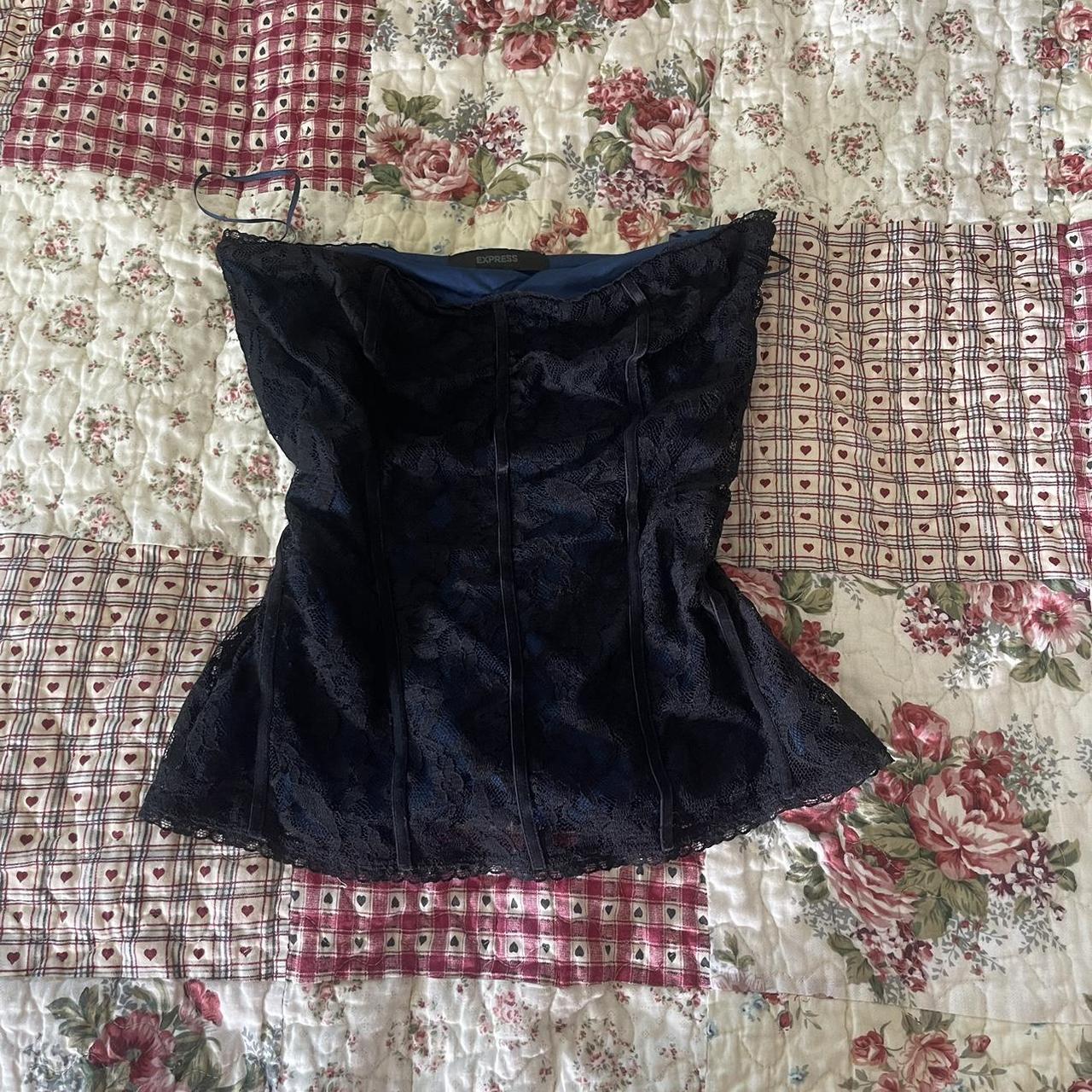 y2k express black navy blue tube top lace fitted - Depop