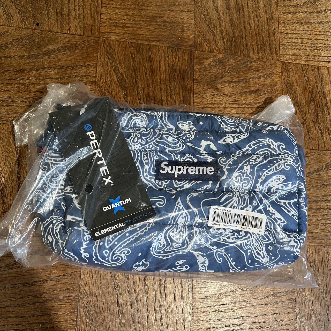 Supreme - puffer side bag (blue pais) Brand new - Depop