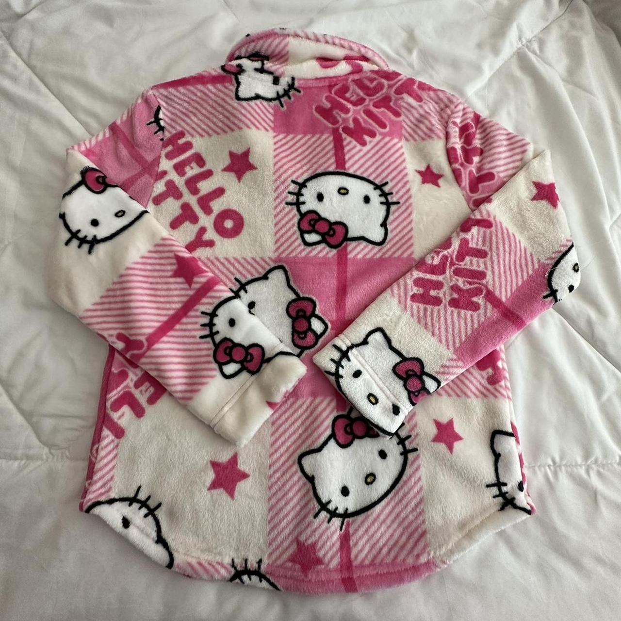hello kitty jacket flannel size: l kids (woman size... - Depop