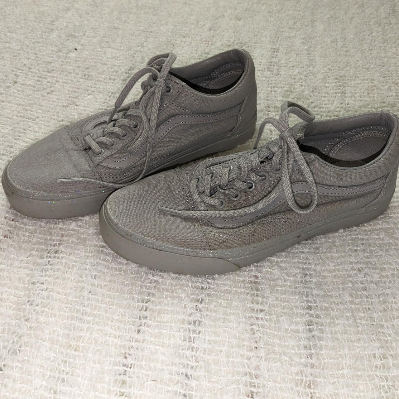 Grey Vans with glittering rim. Minor staining and... - Depop