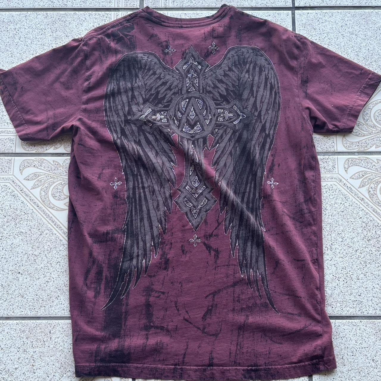 Affliction tee, burgundy black Good condition... | Depop