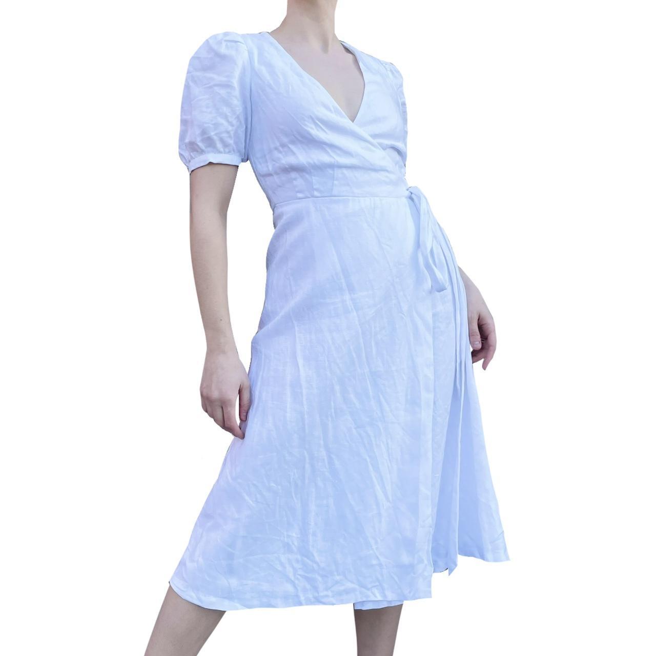 Reformation White Puff Sleeve Weiss Linen Wrap Dress... - Depop