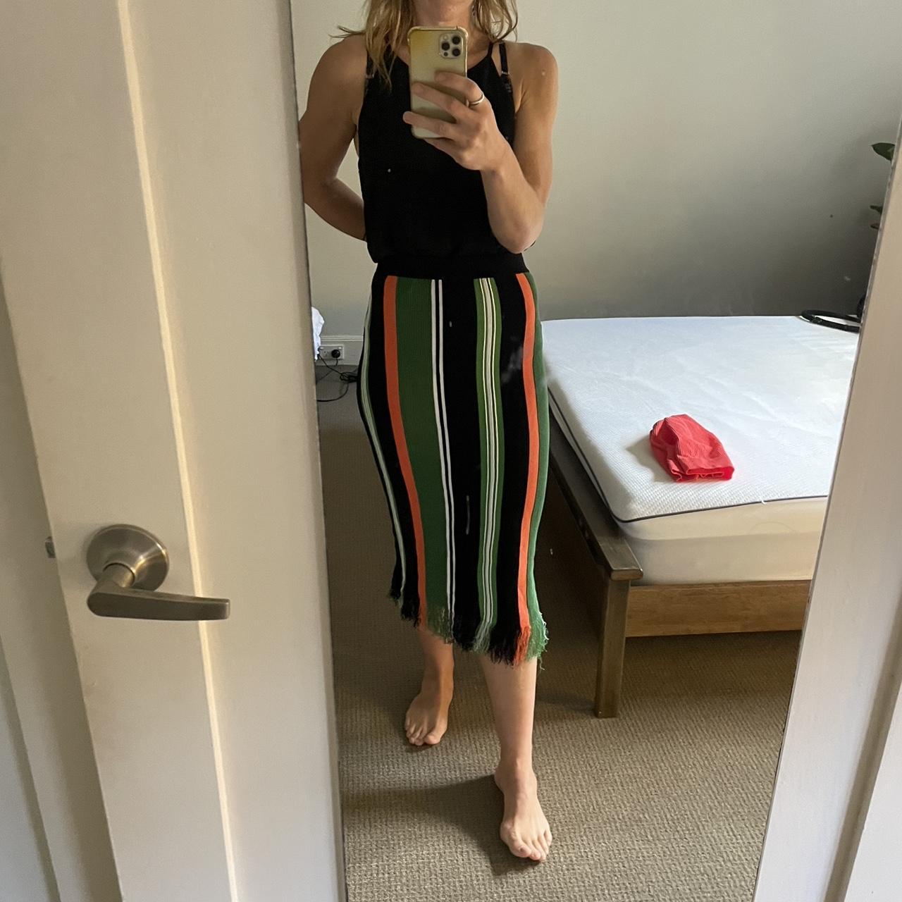 Zara cool striped skirt with frayed edges size... - Depop