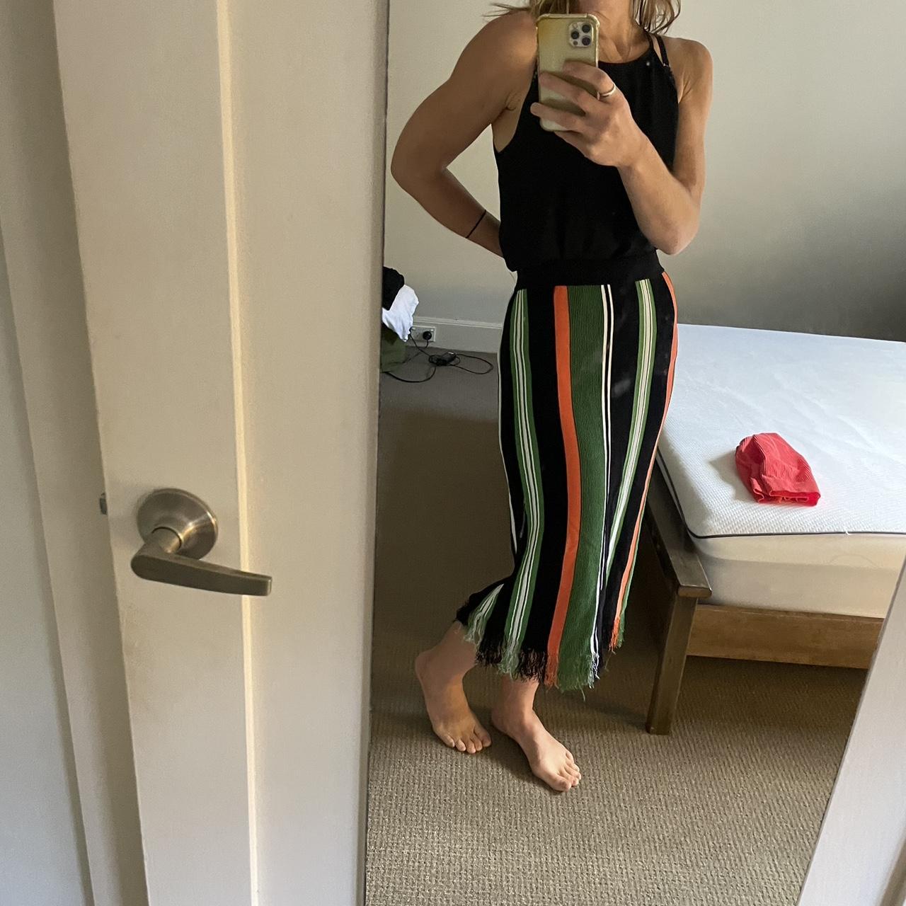 Zara cool striped skirt with frayed edges size... - Depop