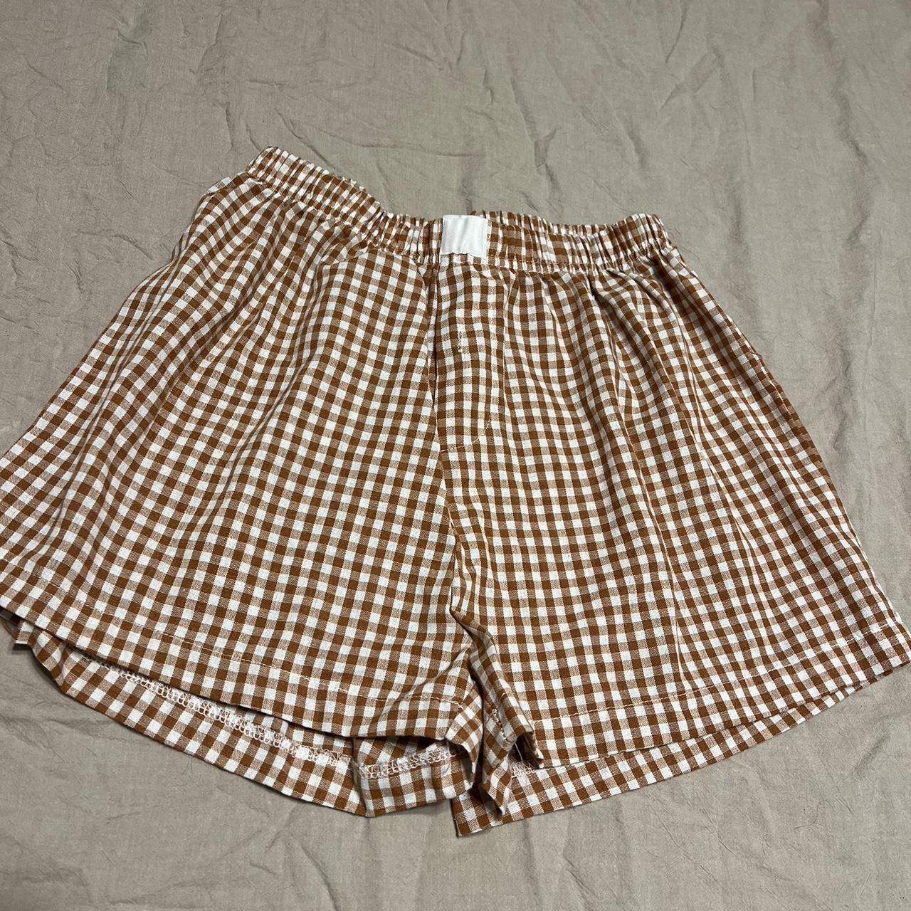 Brown and white gingham boxer shorts #gingham... - Depop