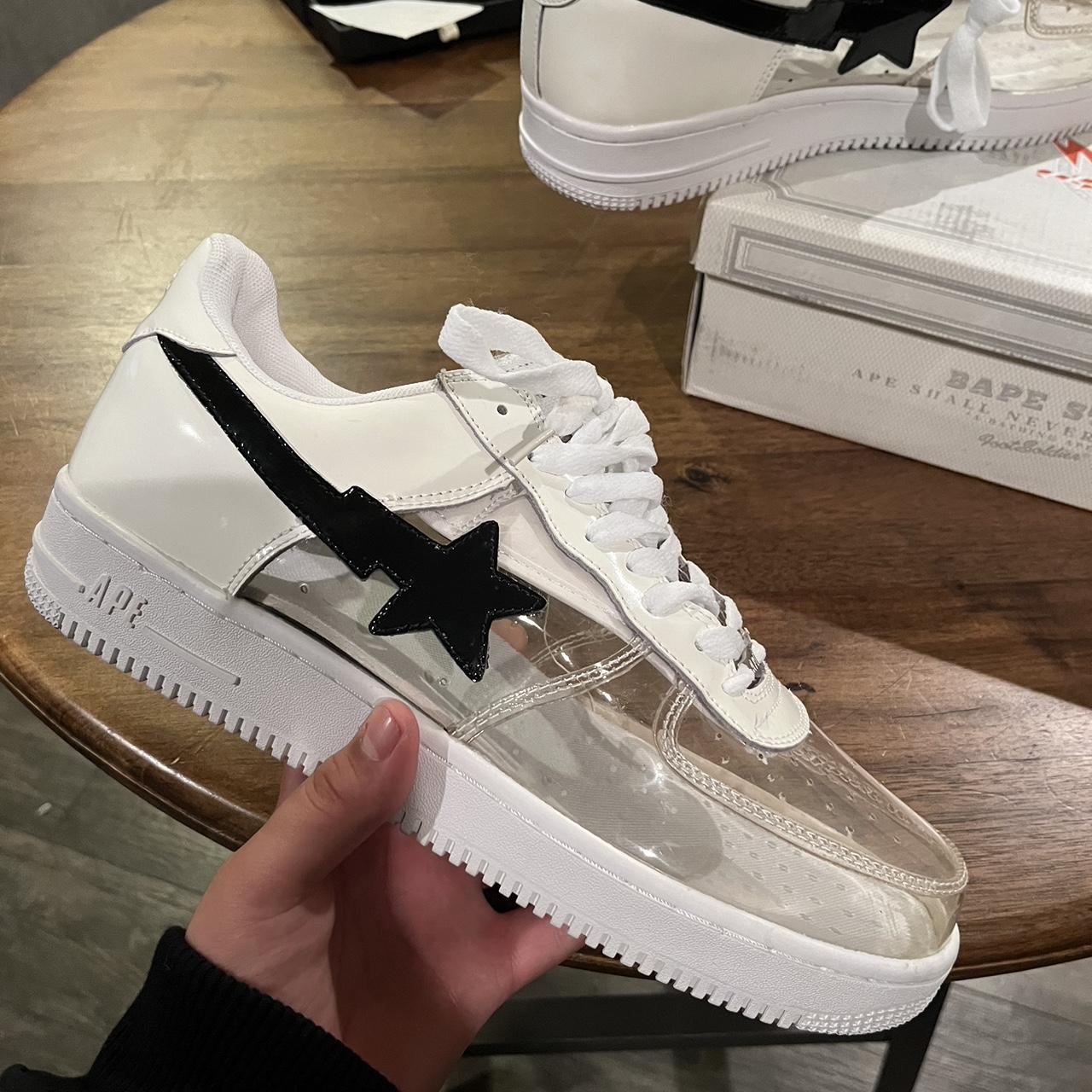 BAPE Men's White and Black Trainers | Depop