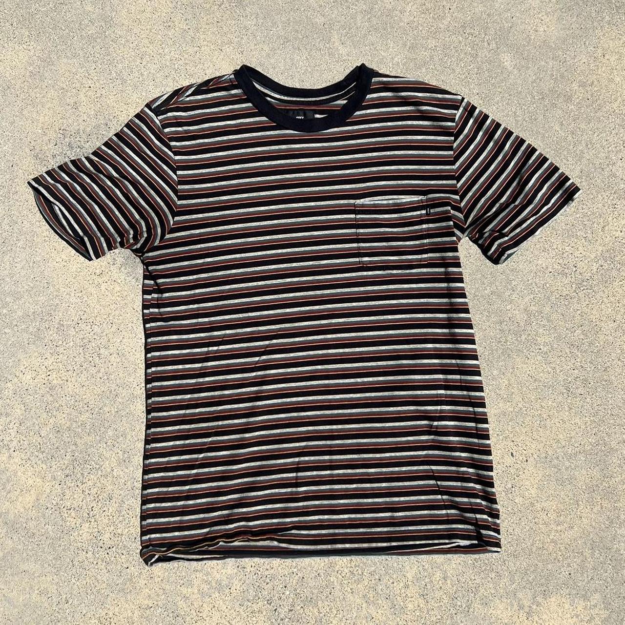 Obey Men’s striped pocket tee size medium. Used but... - Depop
