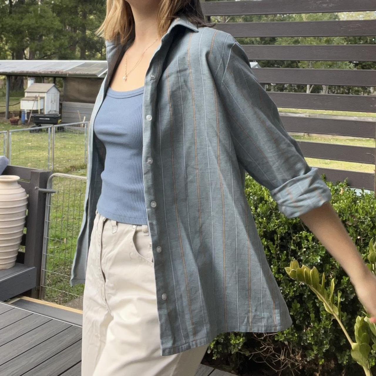 Linen Creamy Ocean Button up. Transparent... - Depop