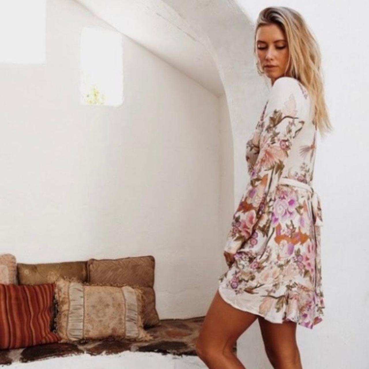 Spell Blue Skies Wrap Mini Dress Size XS In like new... - Depop