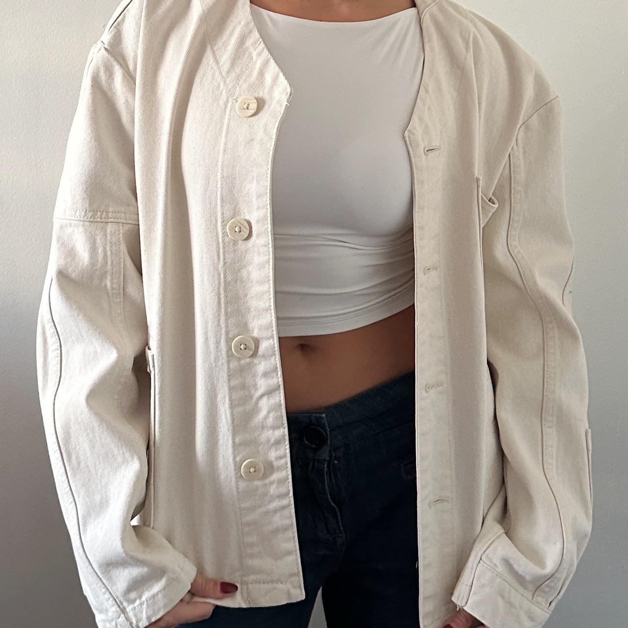 Oversized cream denim jacket Size small Pairs... - Depop