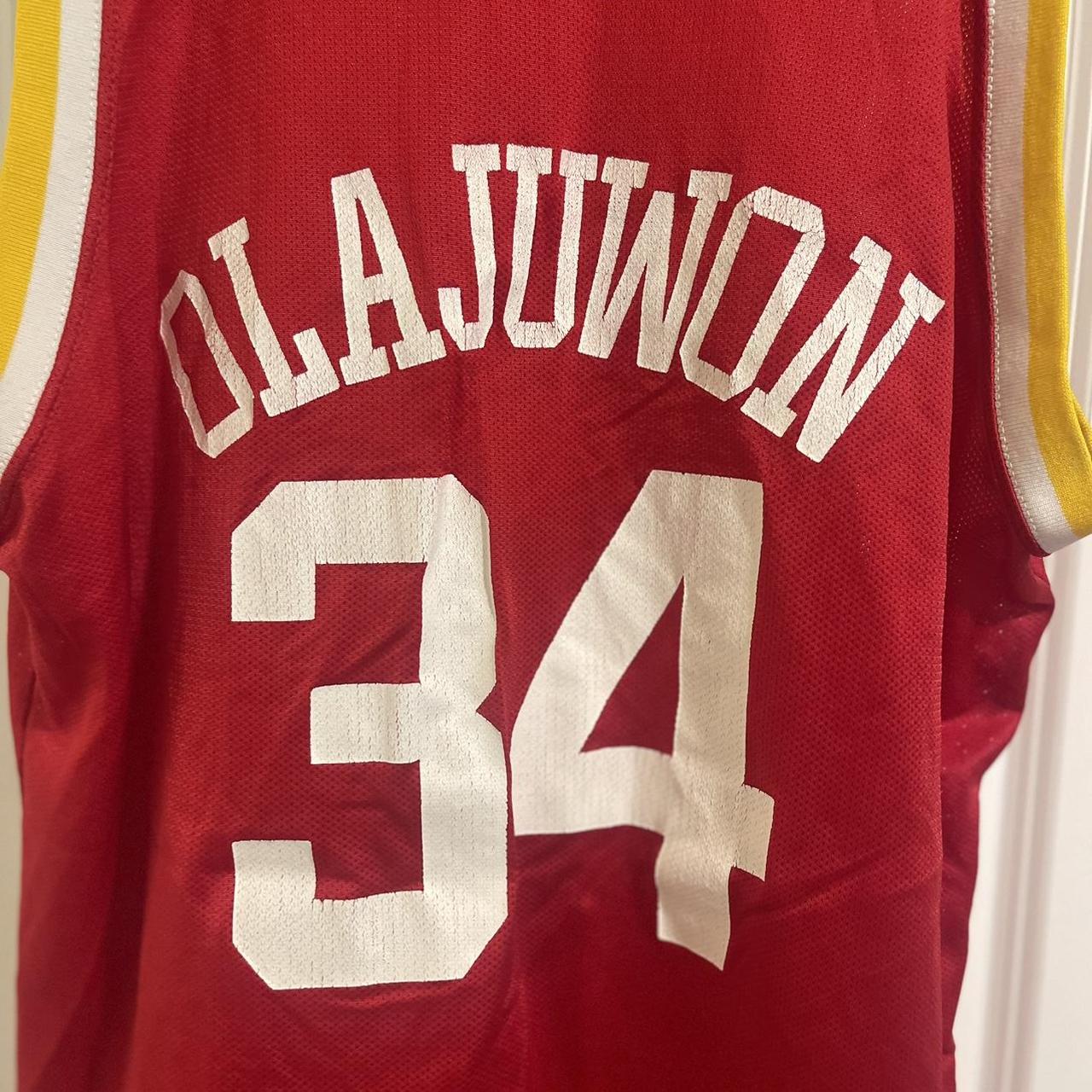 Vintage 1990s Champion Hakeem Olajuwon Red Jersey... - Depop