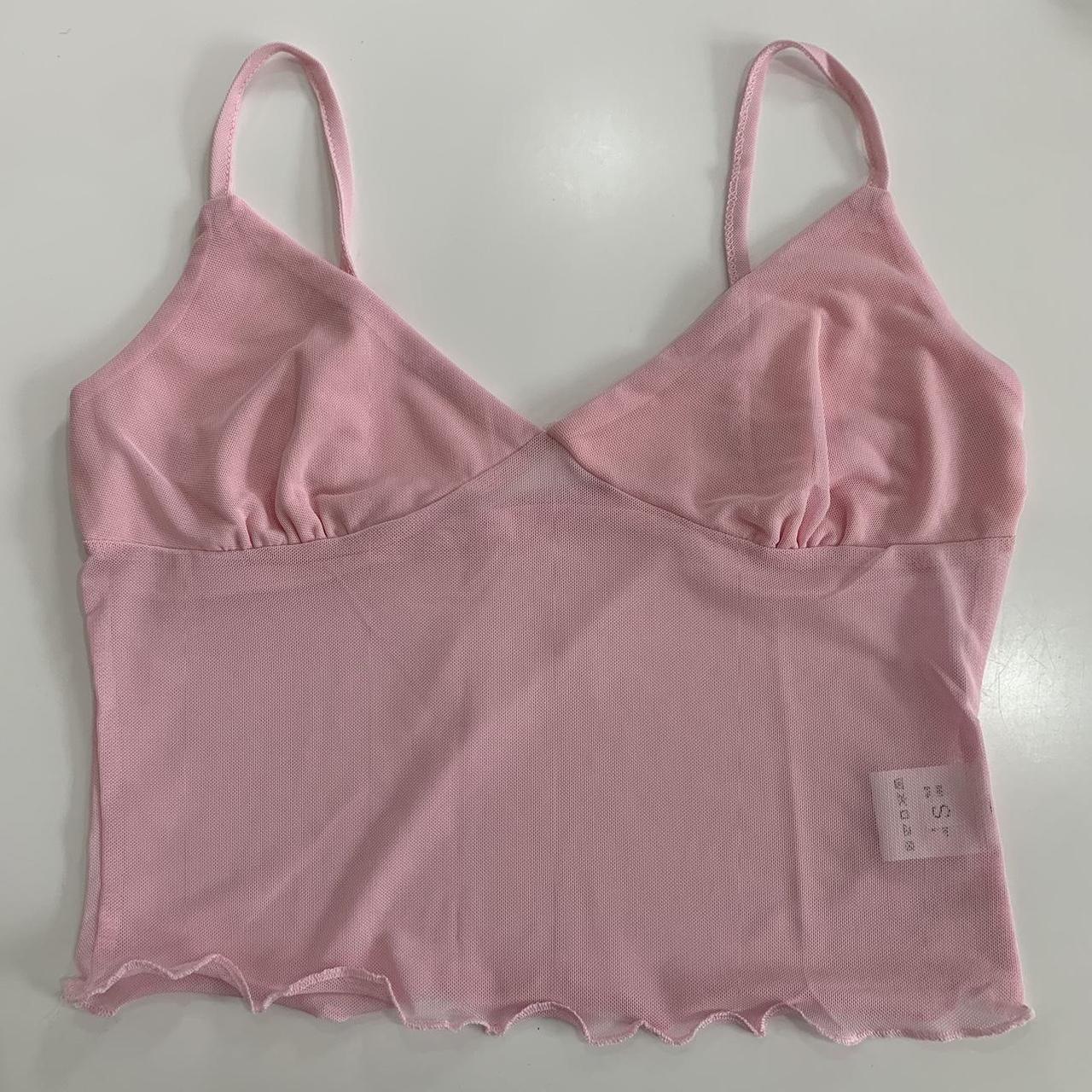 Mesh Cami Pretty pink mesh stretchy cami top bust... - Depop