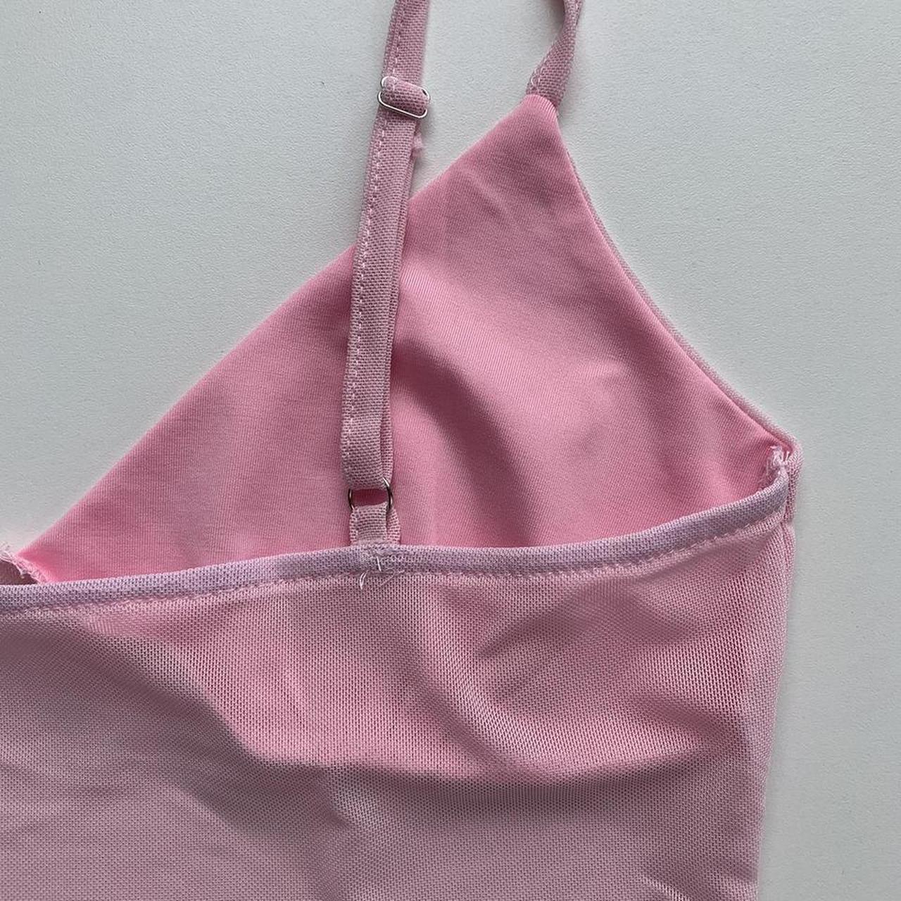 Mesh Cami Pretty pink mesh stretchy cami top bust... - Depop