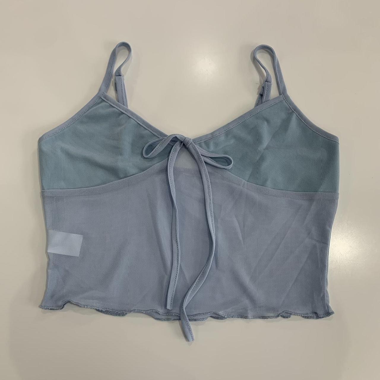 Mesh Top Pretty light blue mesh top with bow detail... - Depop